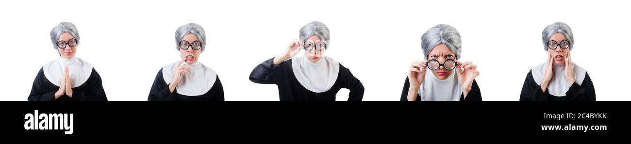 The comic nun isolated on white Stock Photo - Alamy