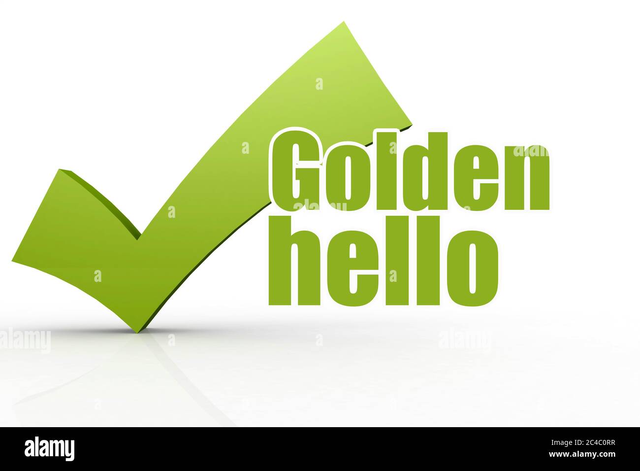Golden hello word with green checkmark, 3D rendering Stock Photo - Alamy