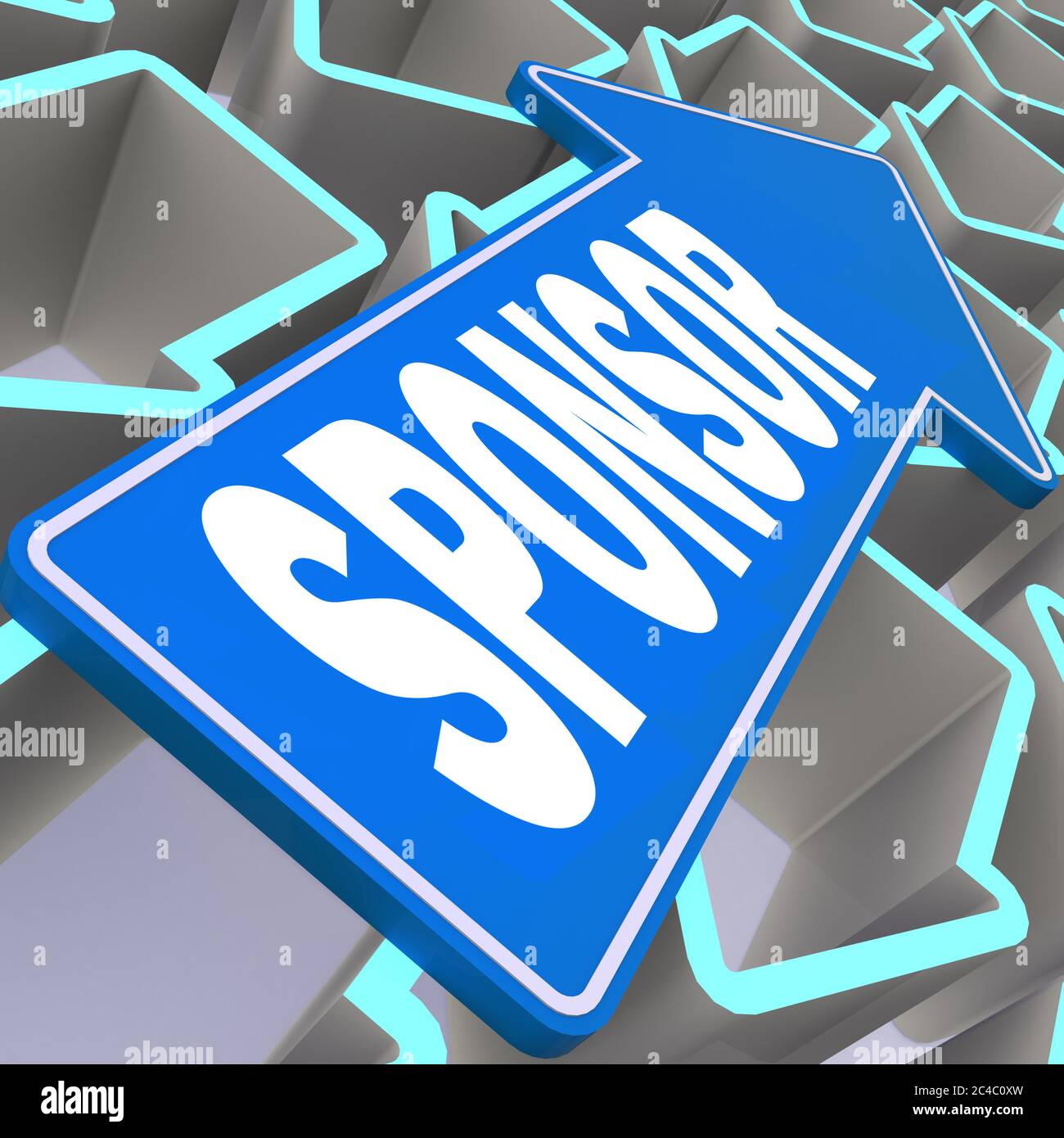 Sponsor word with blue arrow, 3D rendering Stock Photo - Alamy