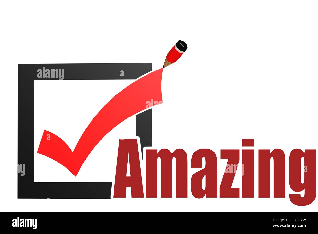Amazing word with check mark and pencil, 3D rendering Stock Photo - Alamy