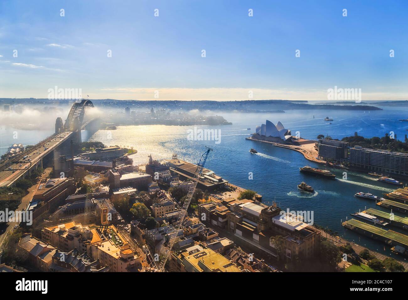 THe Rocks historic suburb of Sydney city from the altitude of high-rise ...