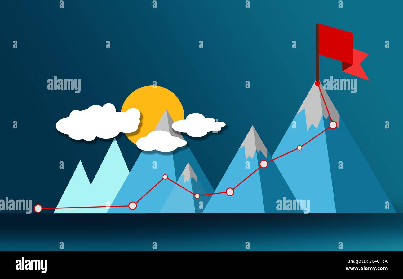 Way to success, flag on the mountain peak, 3D rendering Stock Photo - Alamy