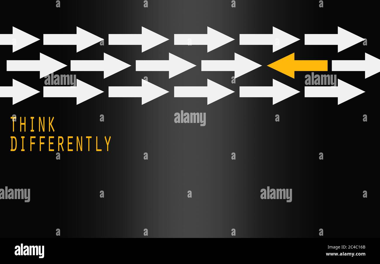 Yellow arrow changing direction, think differently concept, 3D ...