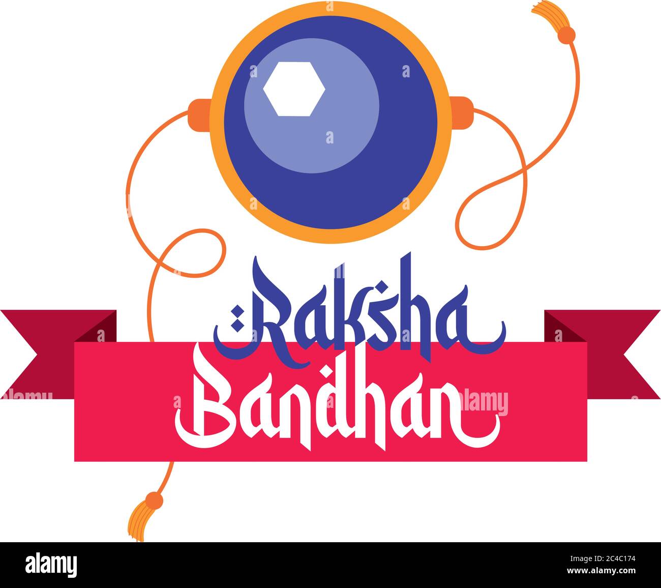 happy raksha bandhan wristband with ball and ribbon frame flat style ...