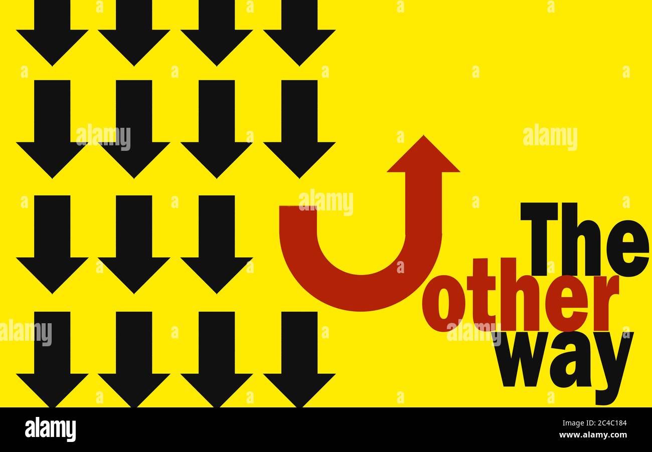 The other way, different thinking concept, 3D rendering Stock Photo - Alamy