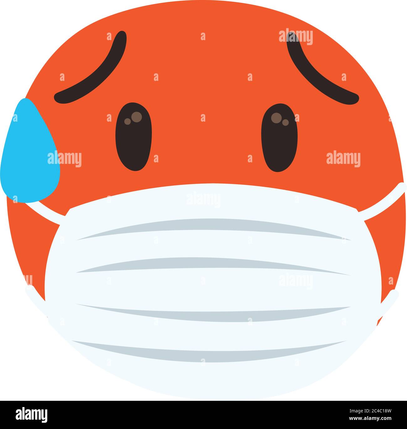 emoji wearing medical mask sweating hand draw style vector illustration ...