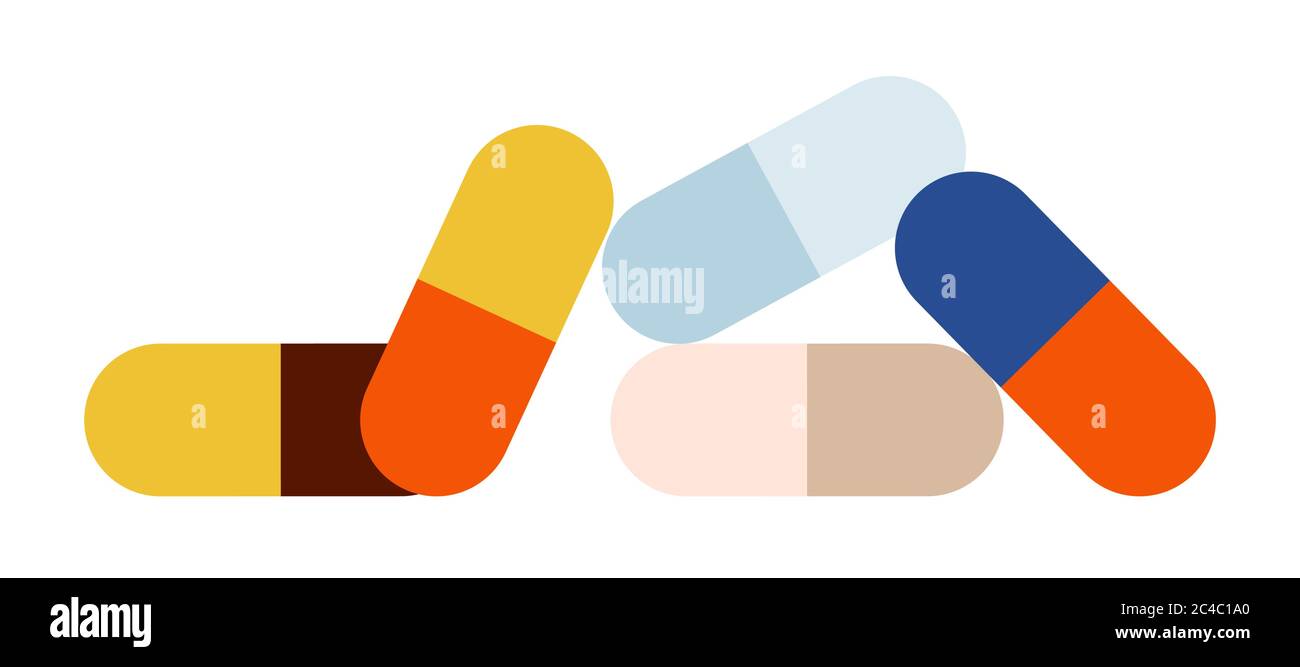 Set of multi-colored capsules, dosage form vector icon flat isolated ...