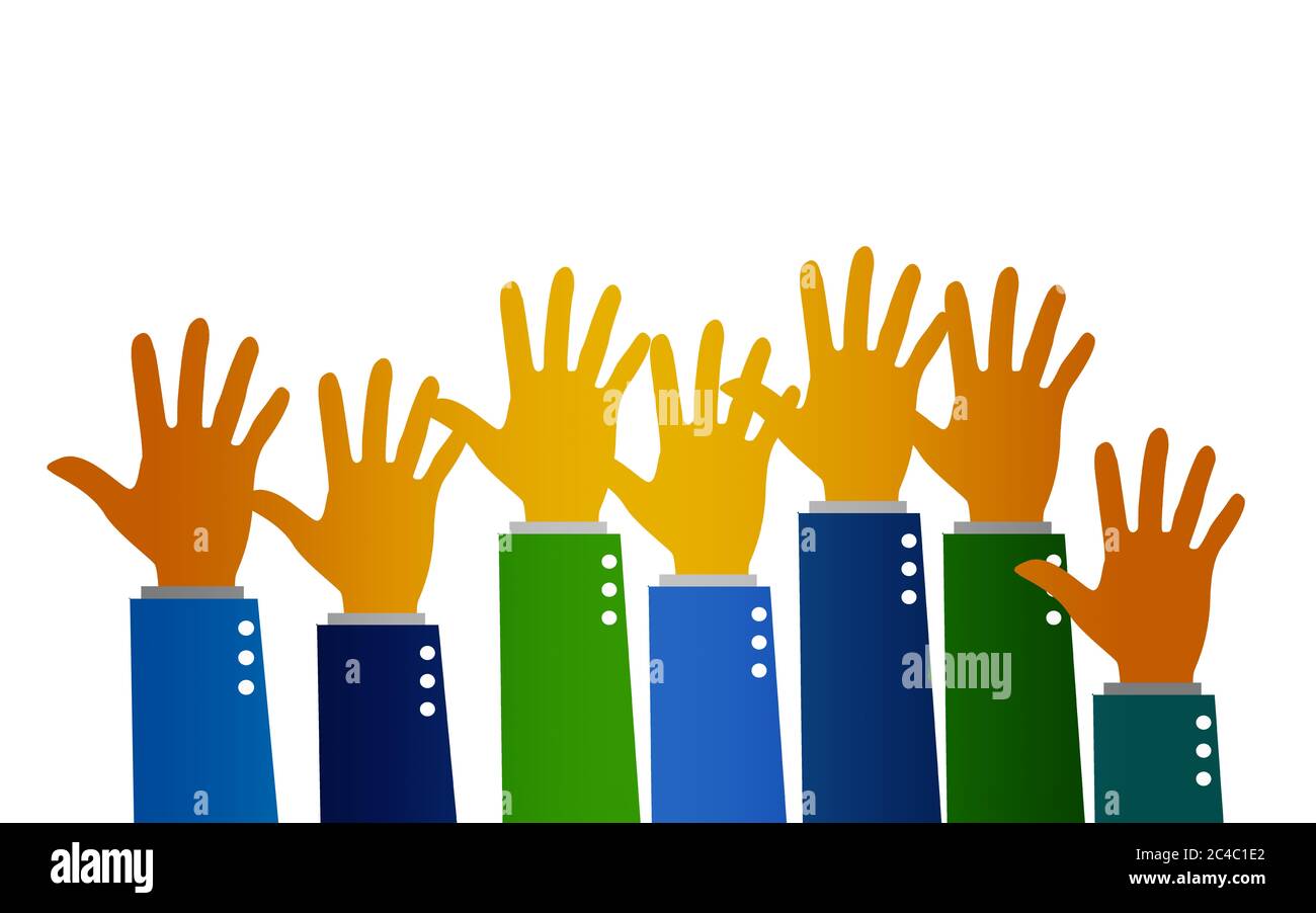 Group of hands arms raised volunteer concept, 3D rendering Stock Photo ...