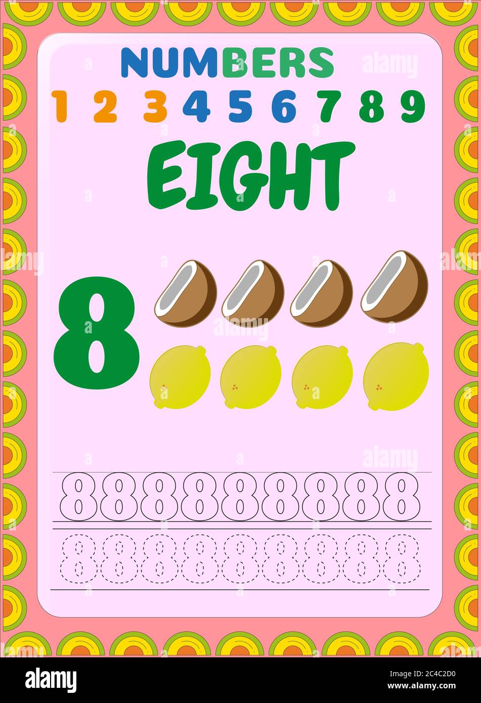 Preschool toddler math with coconut and lemon design Stock Vector Image ...