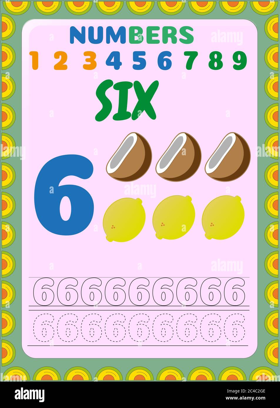 Preschool toddler math with coconut and lemon design Stock Vector Image ...