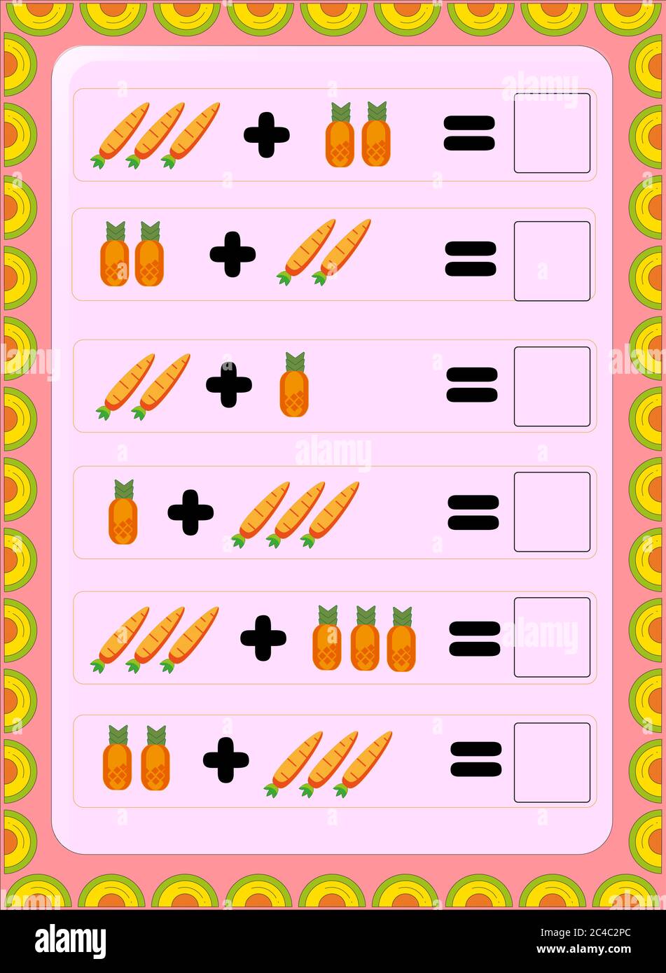 Preschool and toddler math with pineapple and carrot design Stock ...