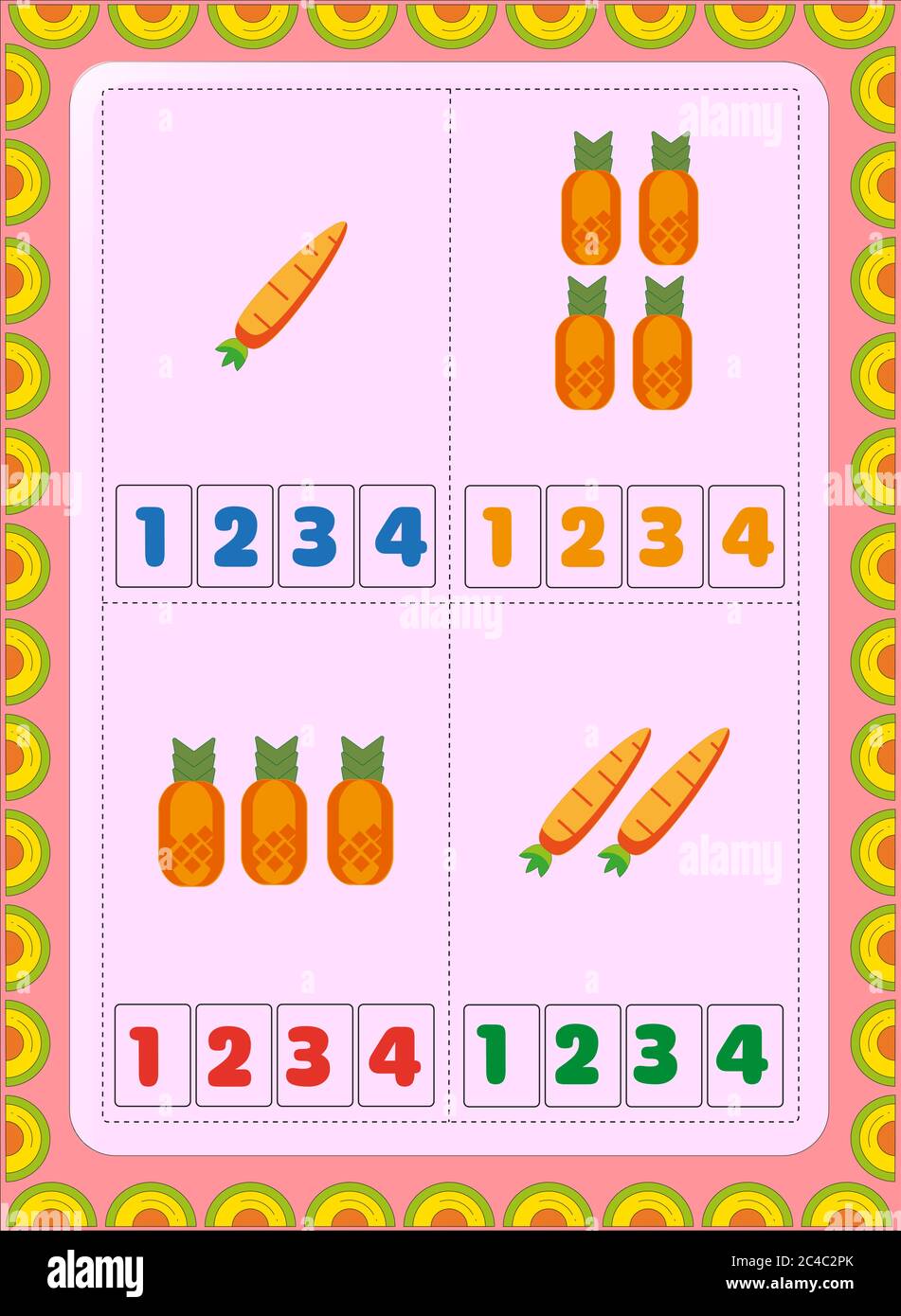 Preschool and toddler math with pineapple and carrot design Stock ...