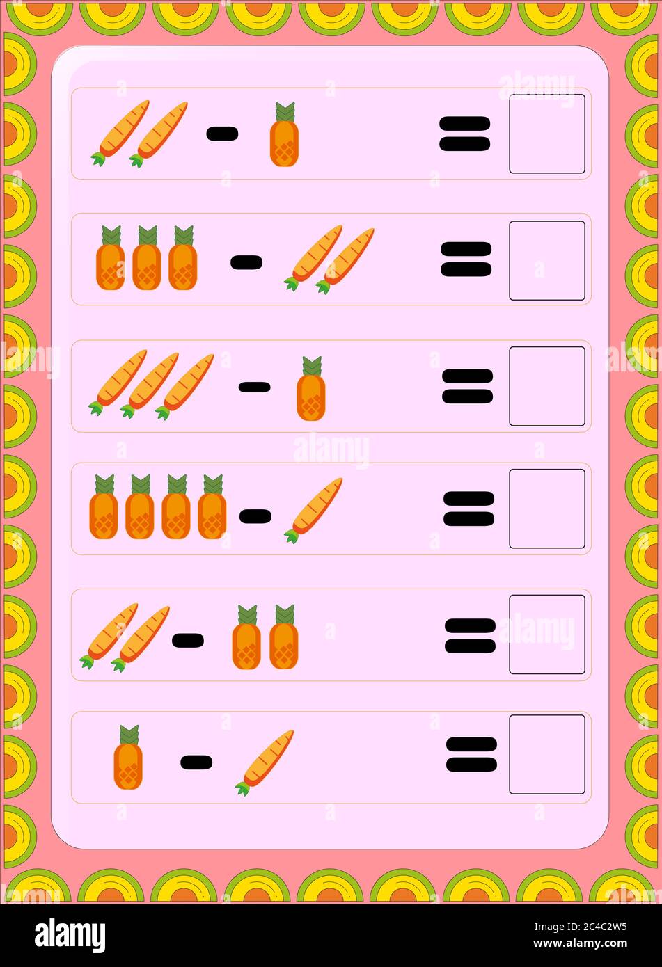 Preschool and toddler math with pineapple and carrot design Stock ...