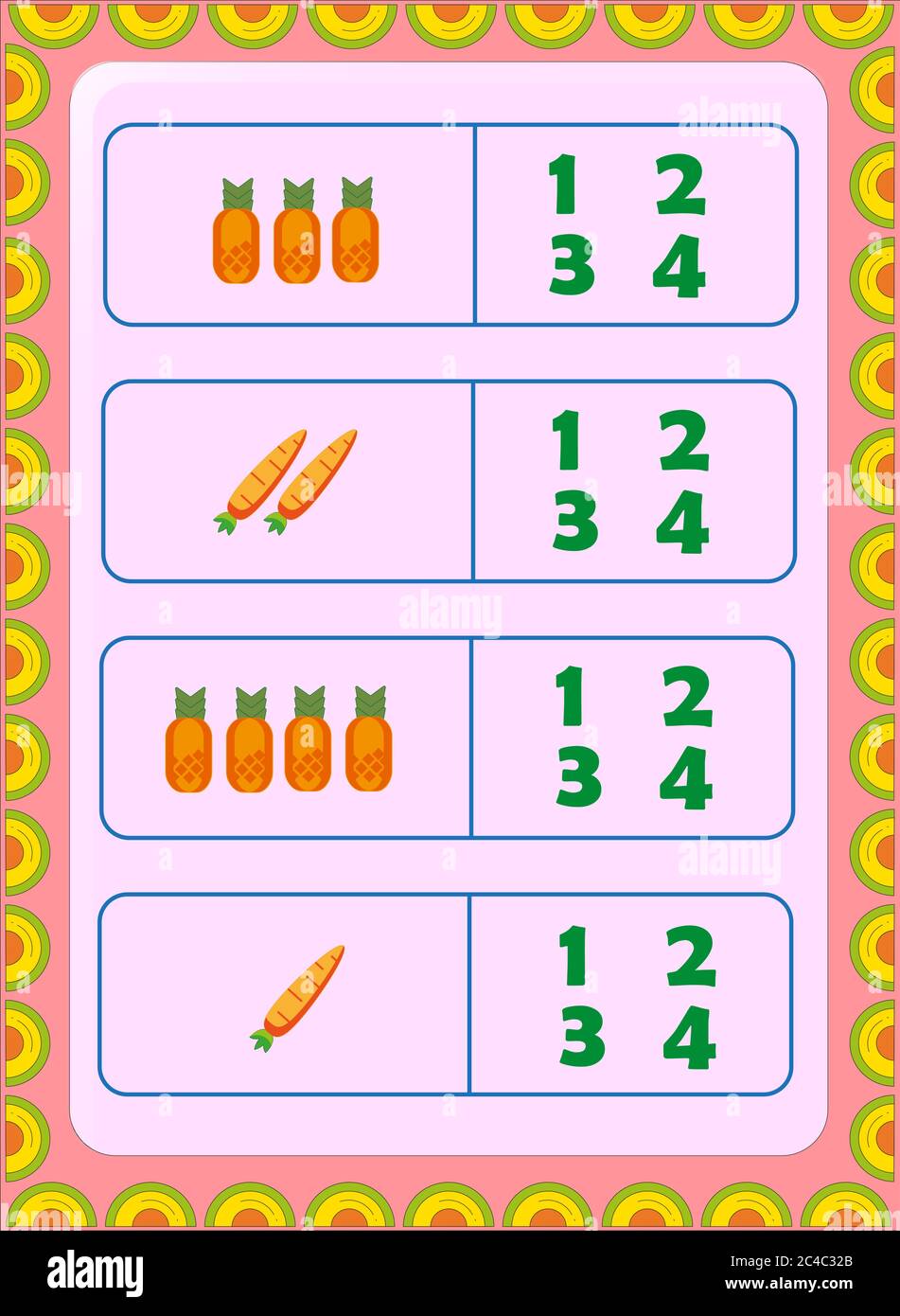 Preschool and toddler math with pineapple and carrot design Stock ...
