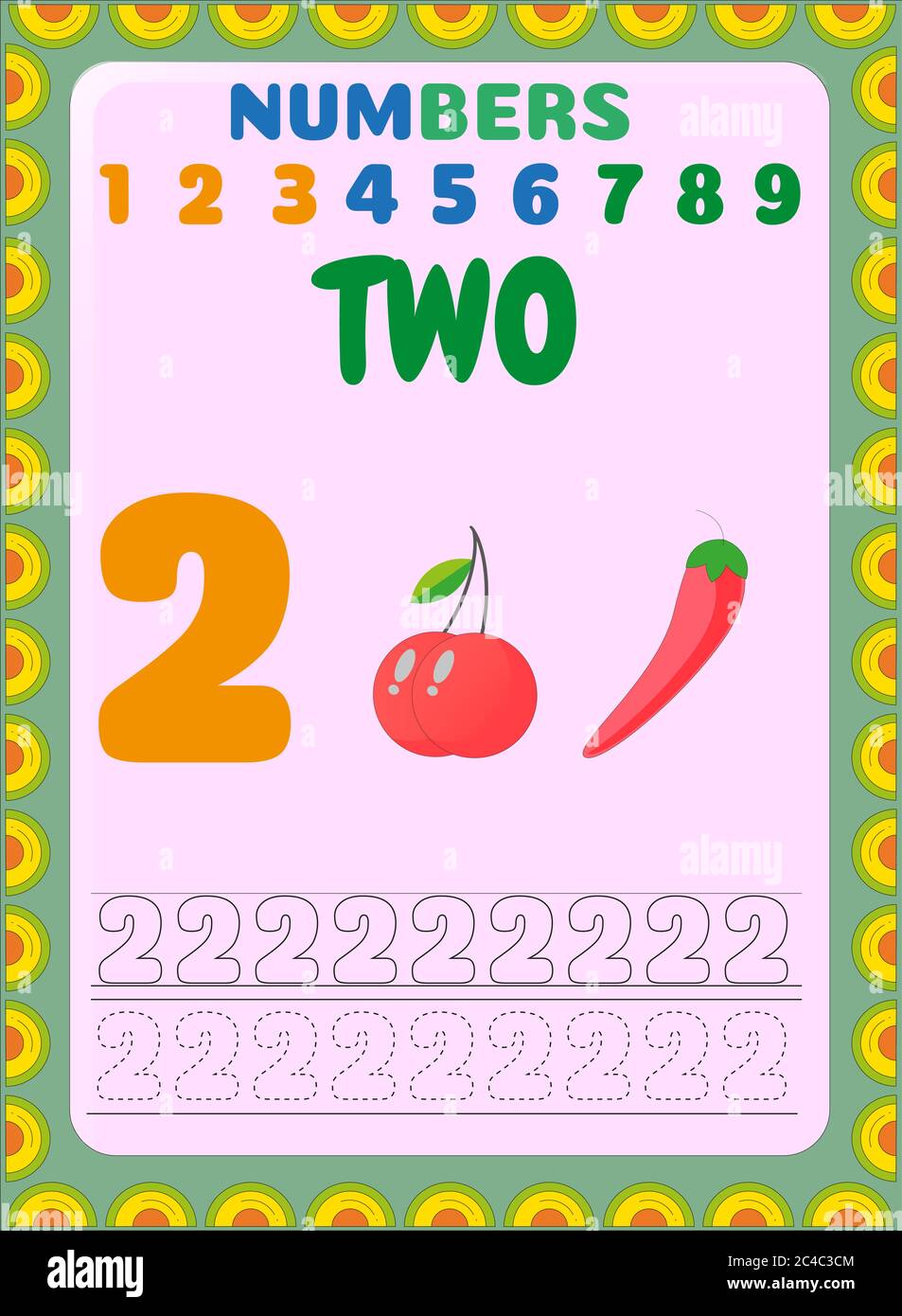 Preschool and toddler math with cherry and chili design Stock Vector ...
