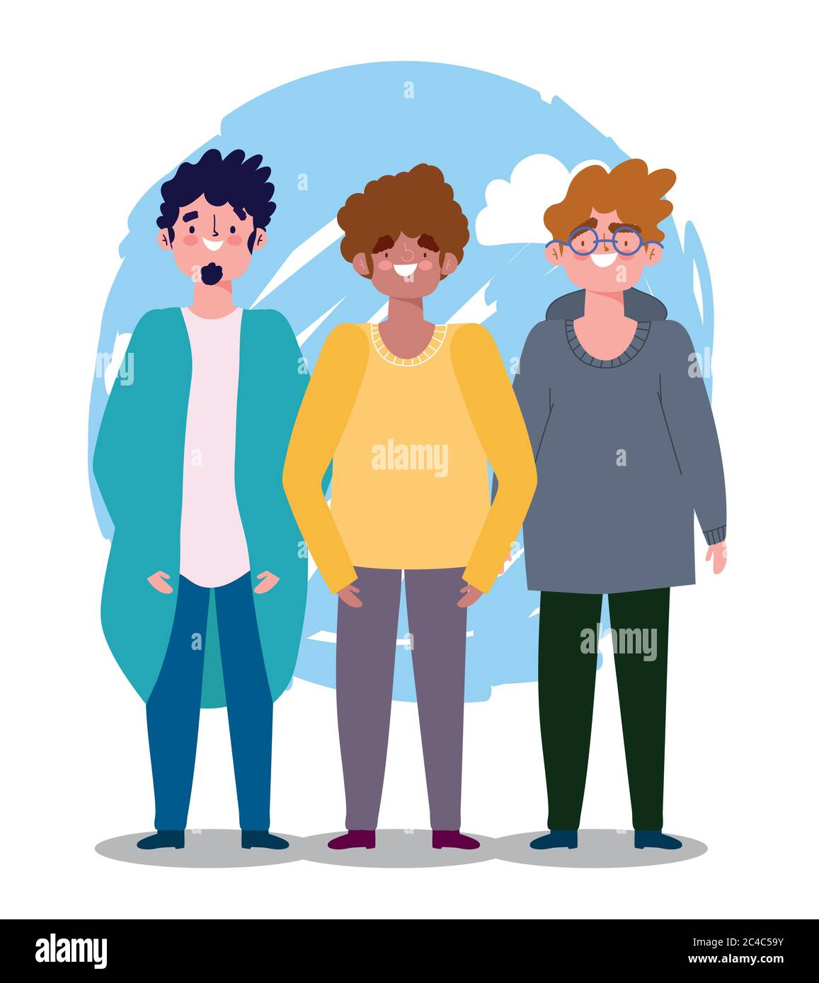 young group men cartoon characters standing vector illustration Stock ...