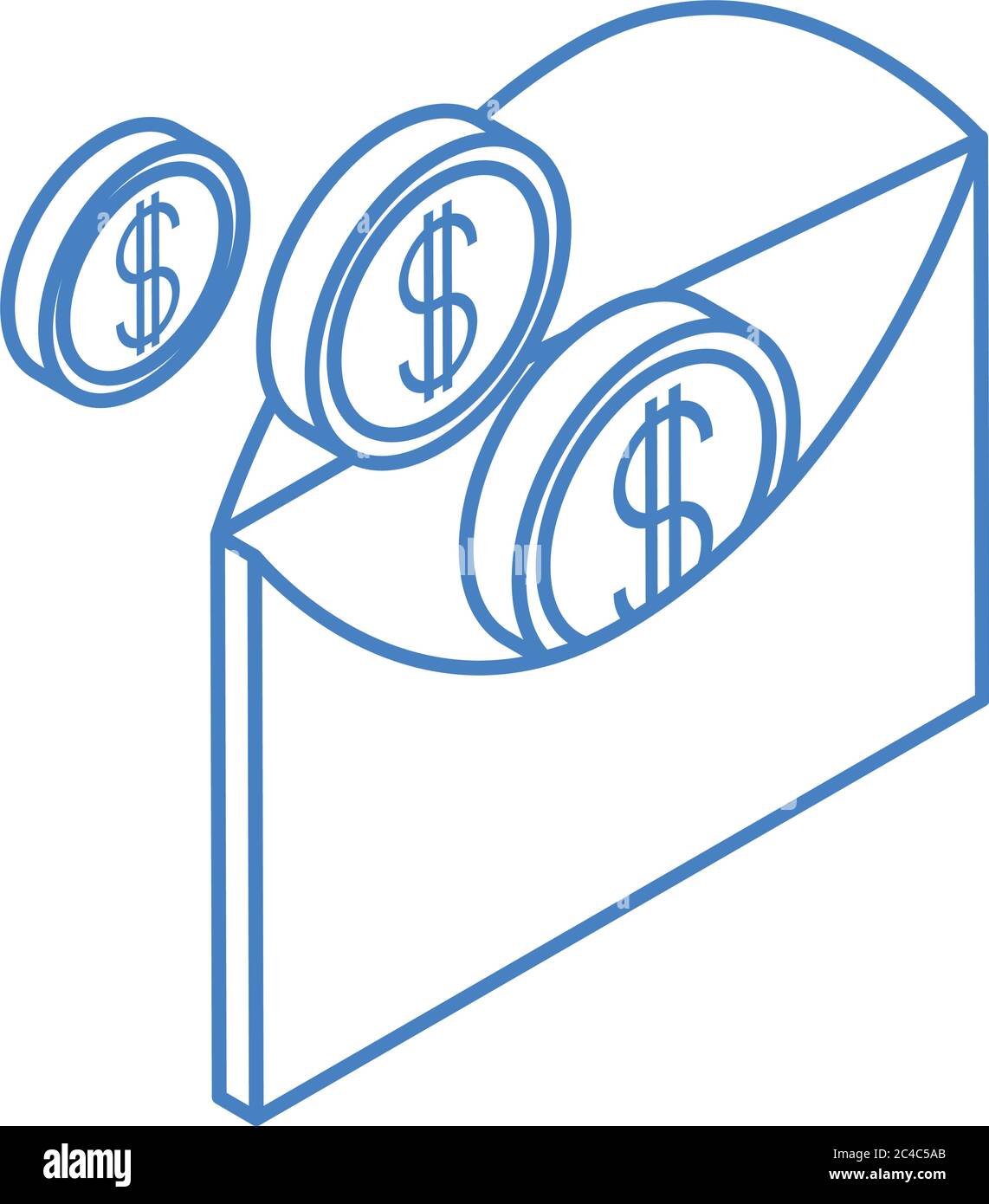 isometric money cash currency coins in envelope saving isolated on ...