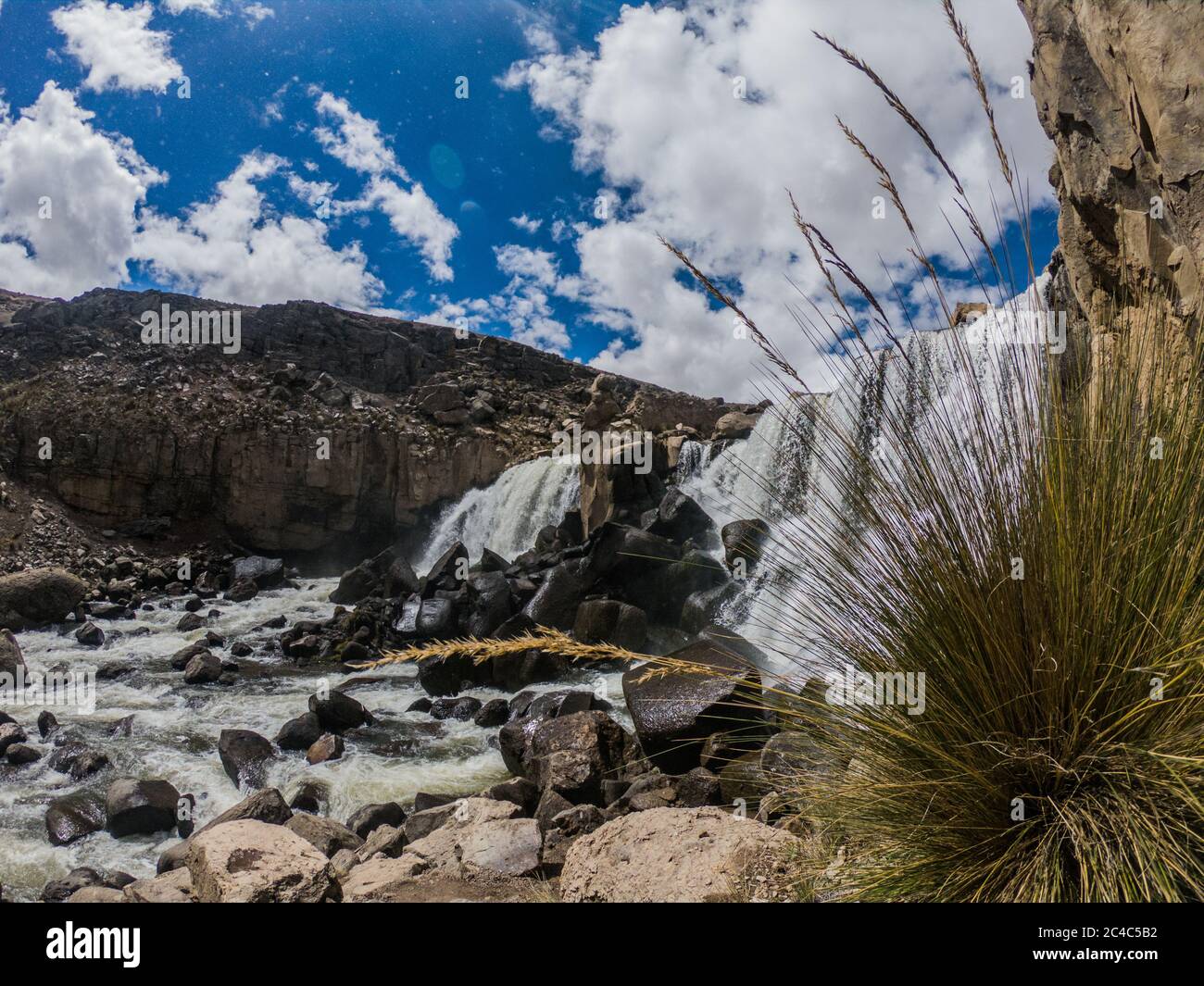 bush and creek, beautiful waterfall and blue sky Stock Photo - Alamy