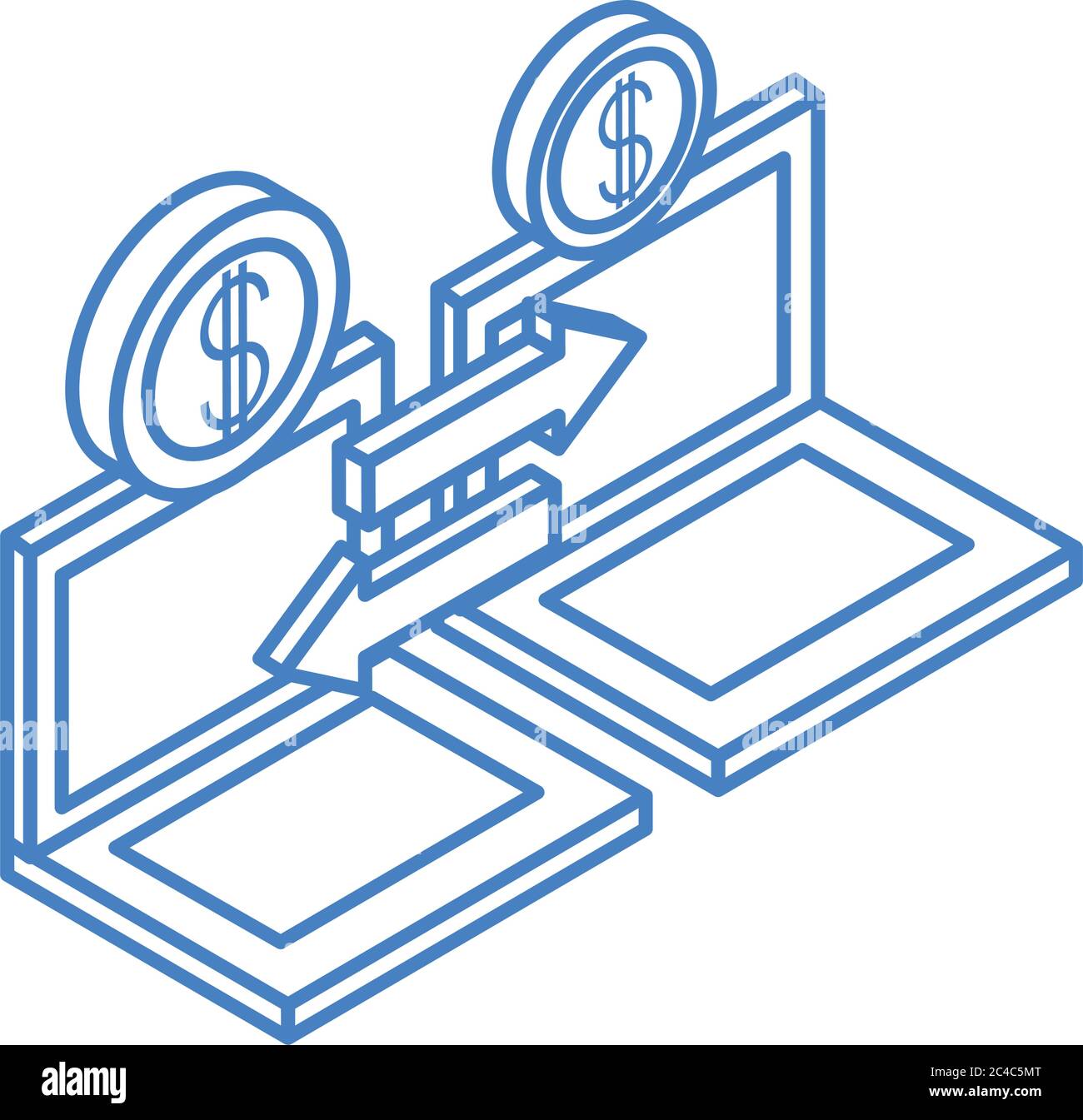 isometric money cash currency laptop connected transfer banking ...