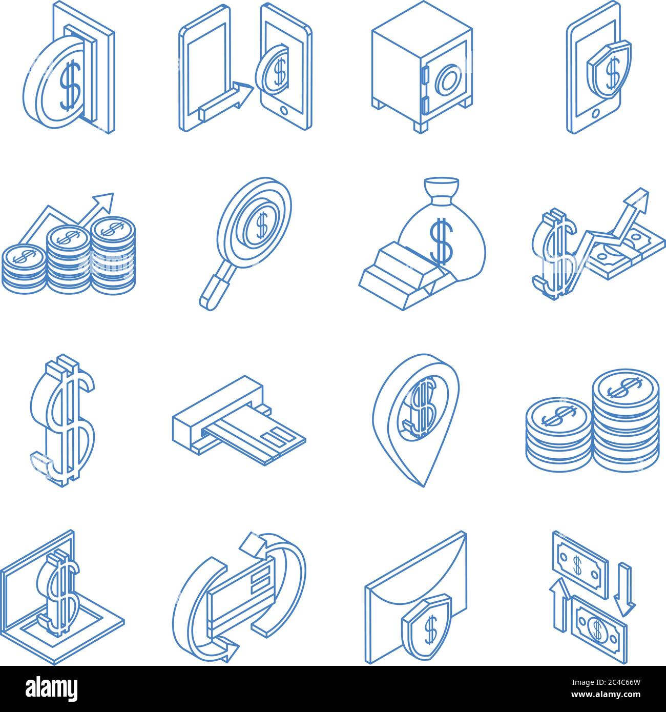 isometric money cash currency business coins banknotes isolated on ...