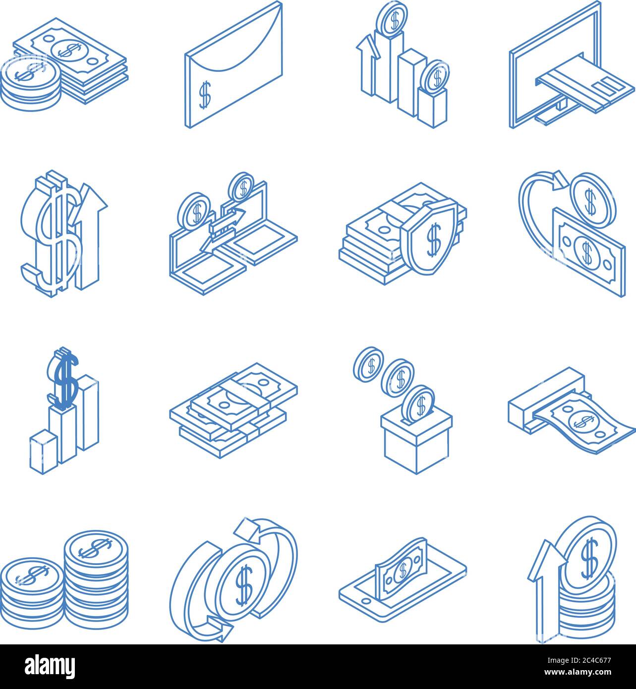 isometric money cash currency business coins banknotes isolated on ...