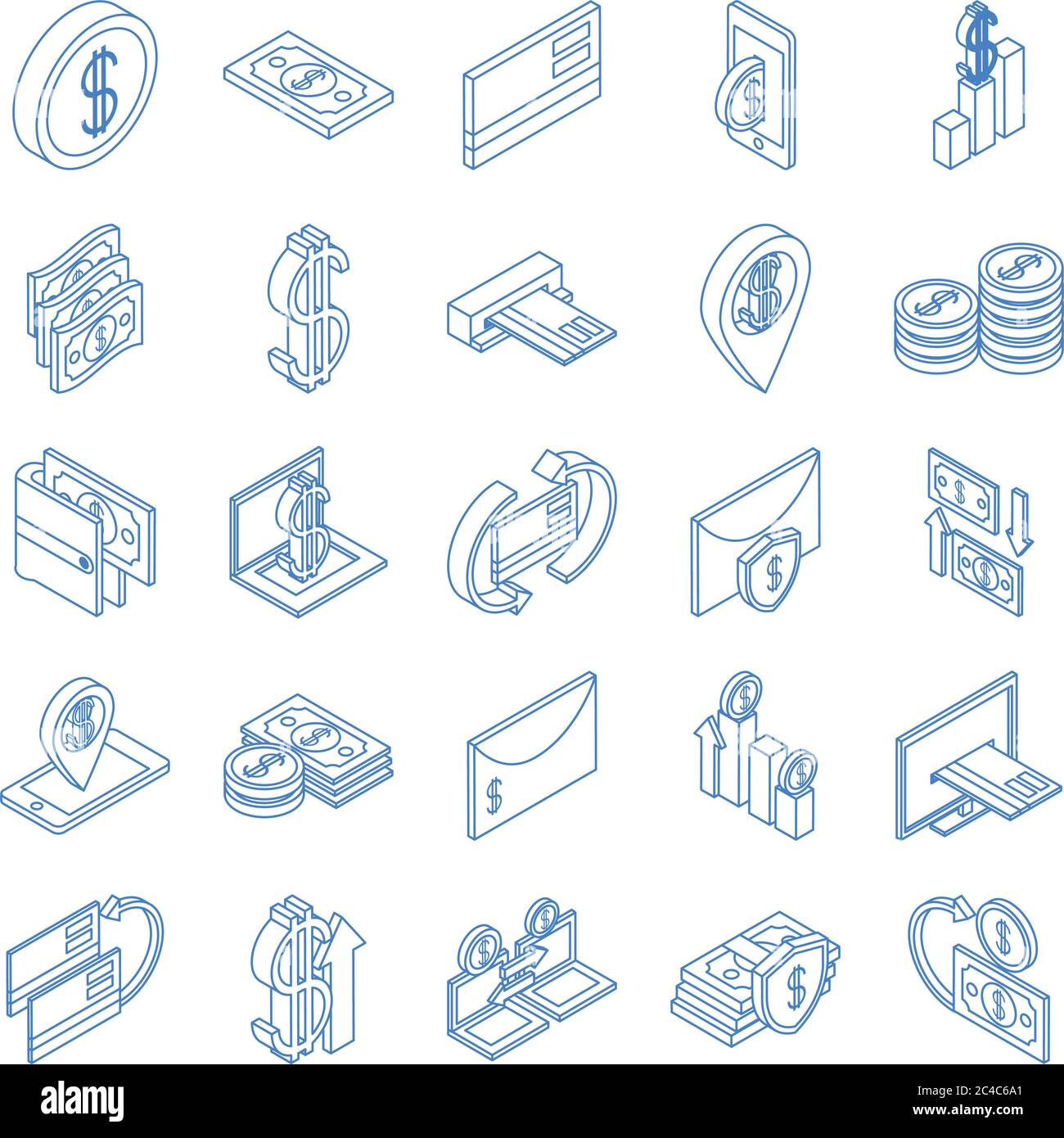 isometric money cash currency business coins banknotes isolated on ...