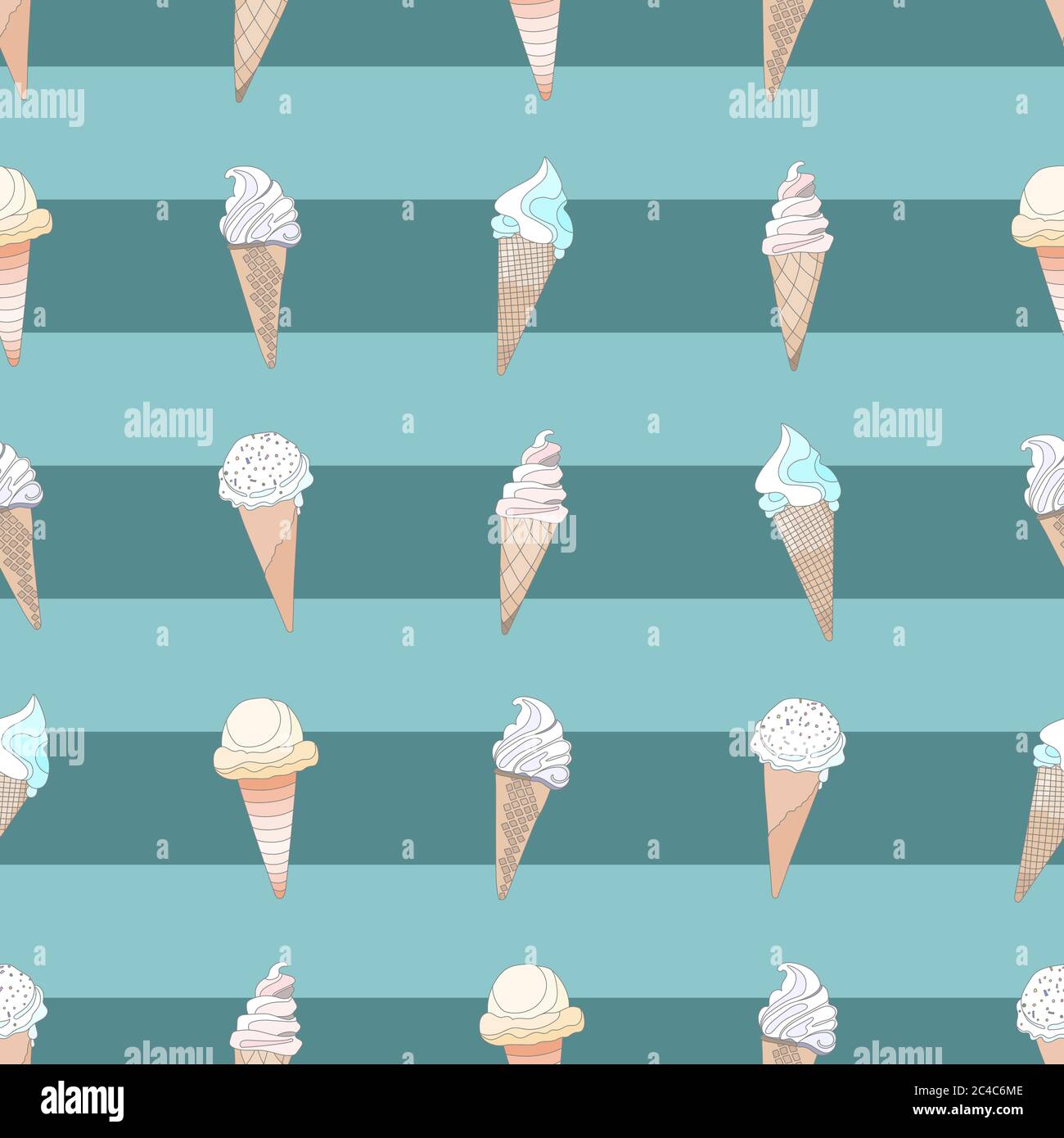 Vector seamless pattern. Ice cream cone in simple flat style with ...