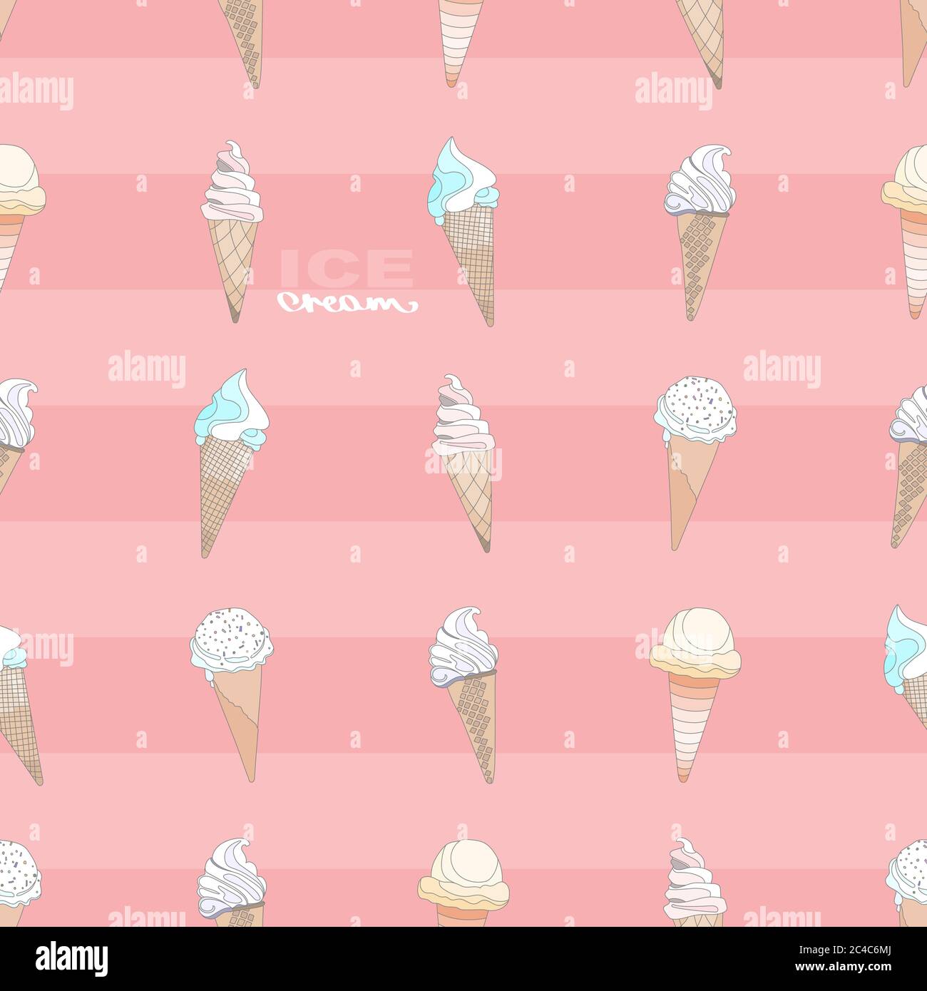 Vector seamless pattern. Ice cream cone in simple flat style with ...