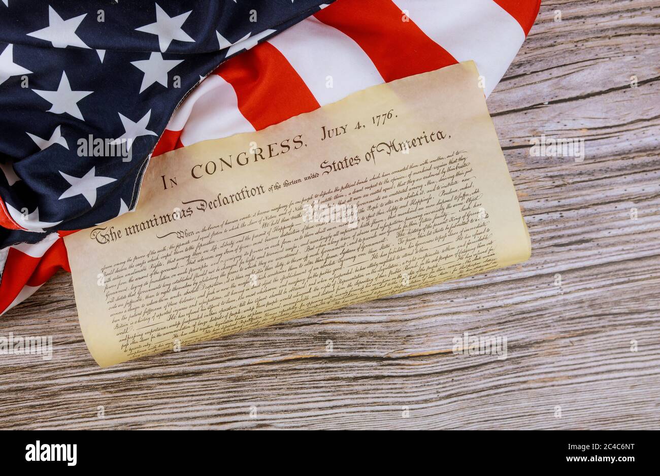 American Flag of vintage document detail the United States Declaration ...