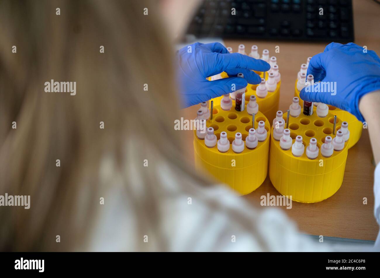 25 June 2020, Baden-Wuerttemberg, Tübingen: An employee of the Tübingen ...