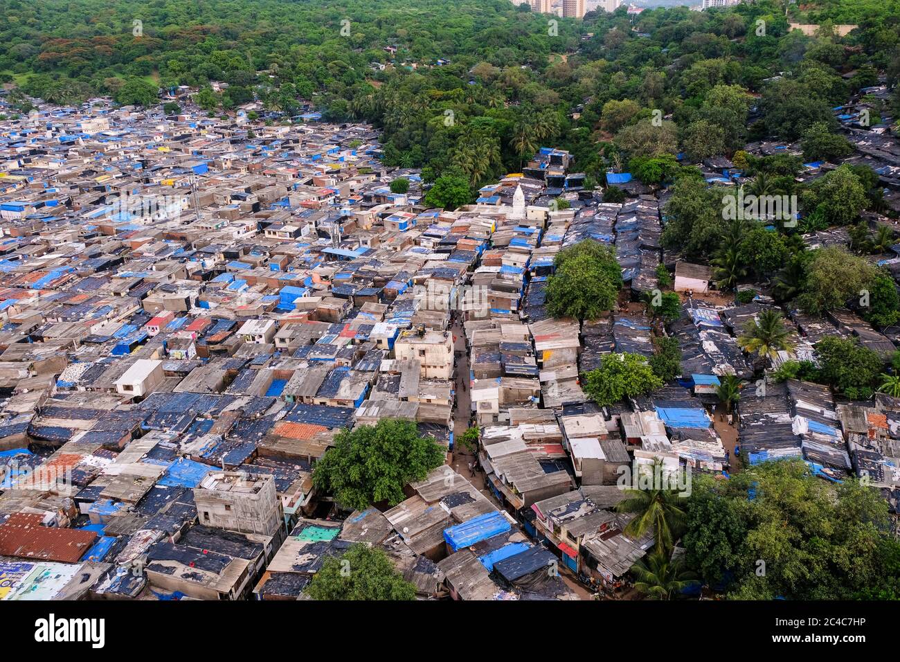 Mumbai, India/June 24, 2020: Aerial view of Appa Pada slum in Malad ...