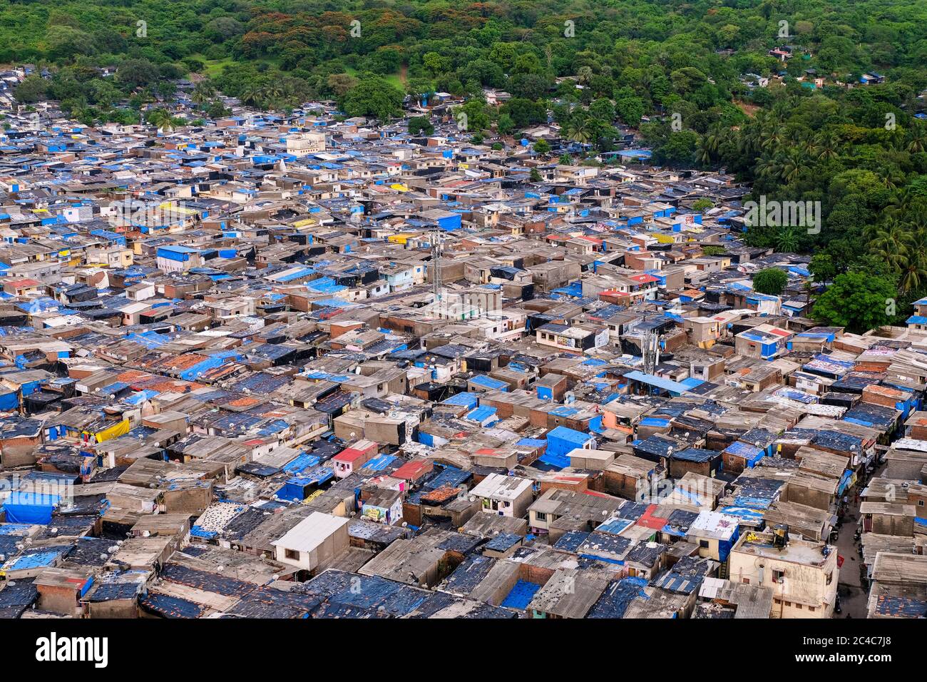 Mumbai, India/June 24, 2020: Aerial view of Appa Pada slum in Malad ...