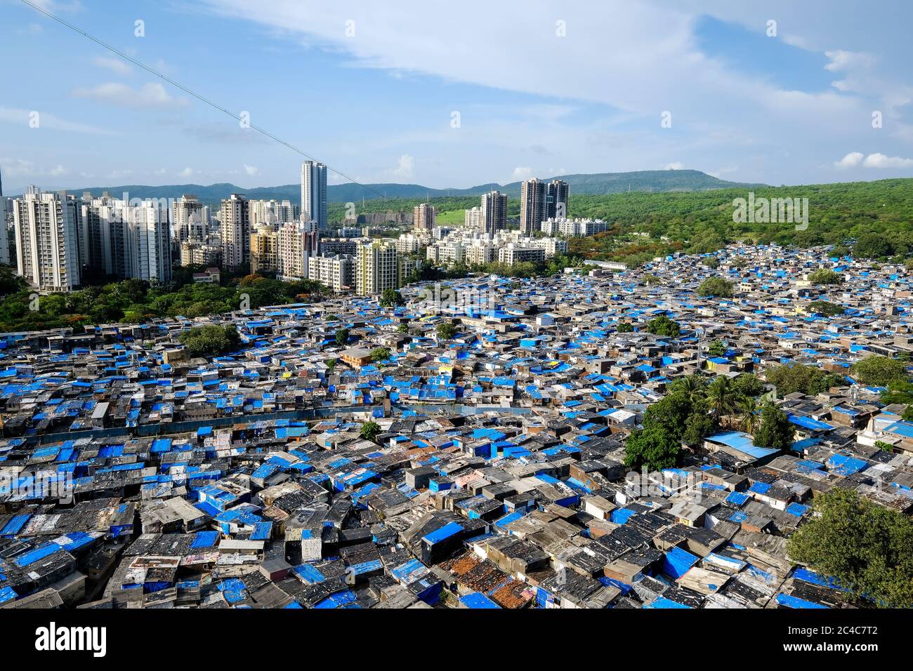 Mumbai, India/June 24, 2020: Aerial view of Appa Pada slum in Malad ...