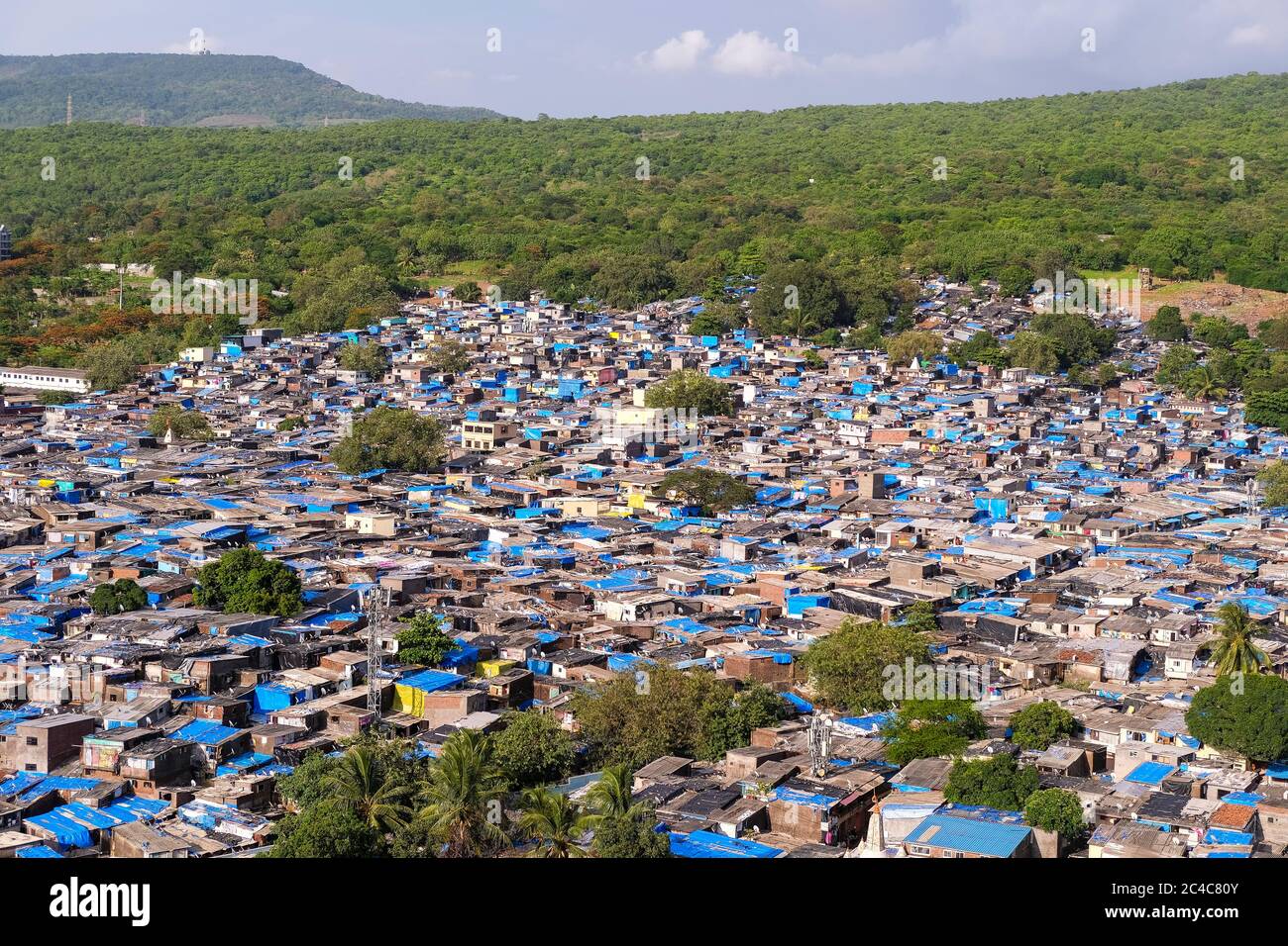 Mumbai, India/June 24, 2020: Aerial view of Appa Pada slum in Malad ...