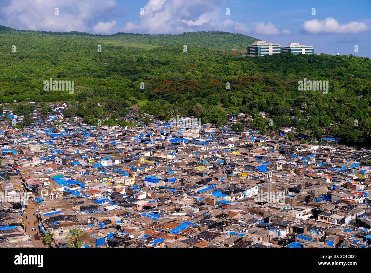 Mumbai, India/June 24, 2020: Aerial view of Appa Pada slum in Malad ...
