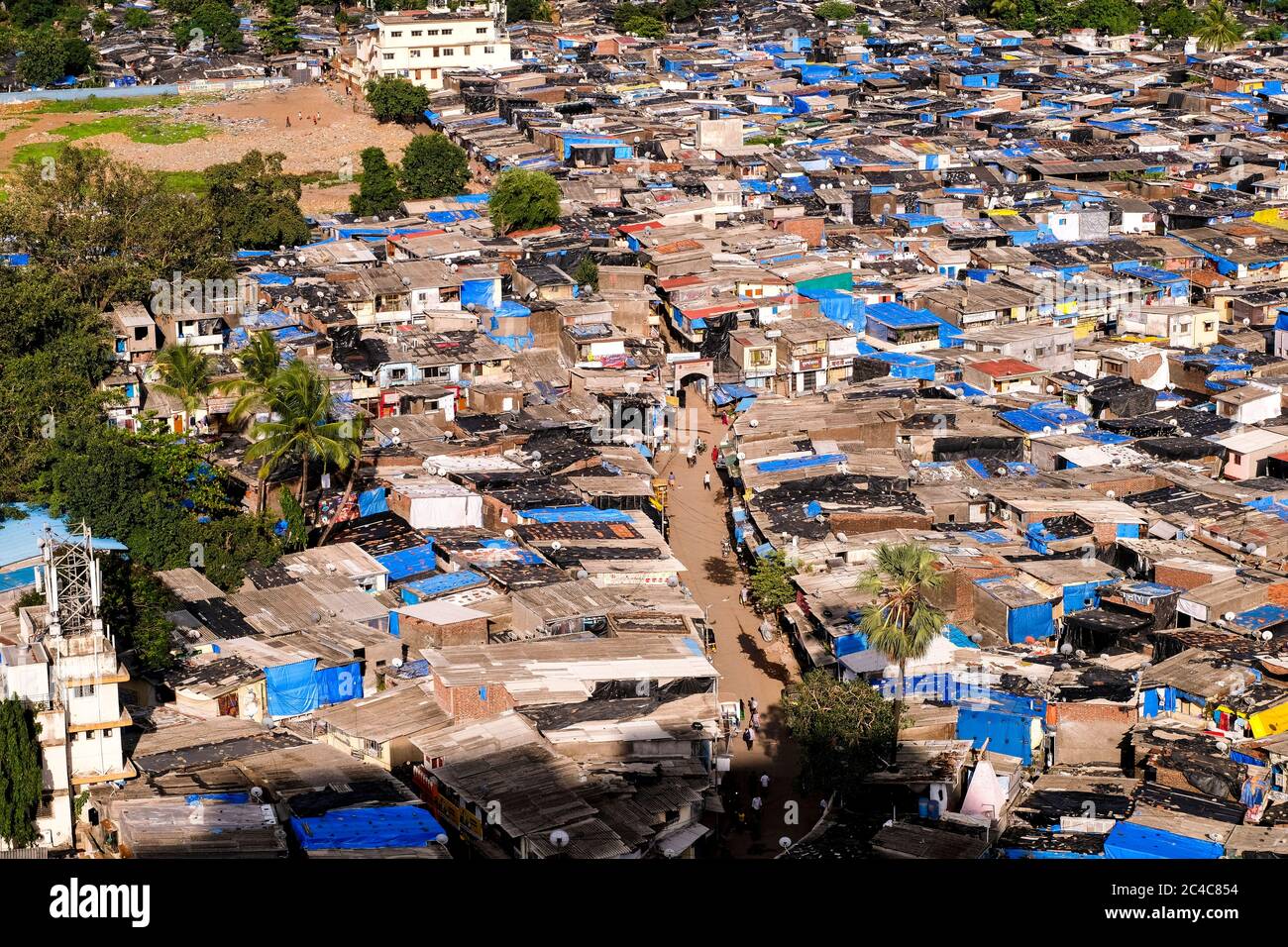 Mumbai, India/June 24, 2020: Aerial view of Appa Pada slum in Malad ...