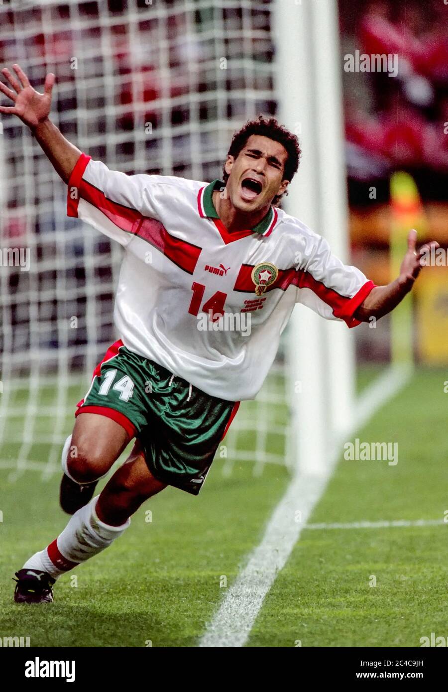 Salaheddine BASSIR (14) of Morocco after scoring a goal against ...