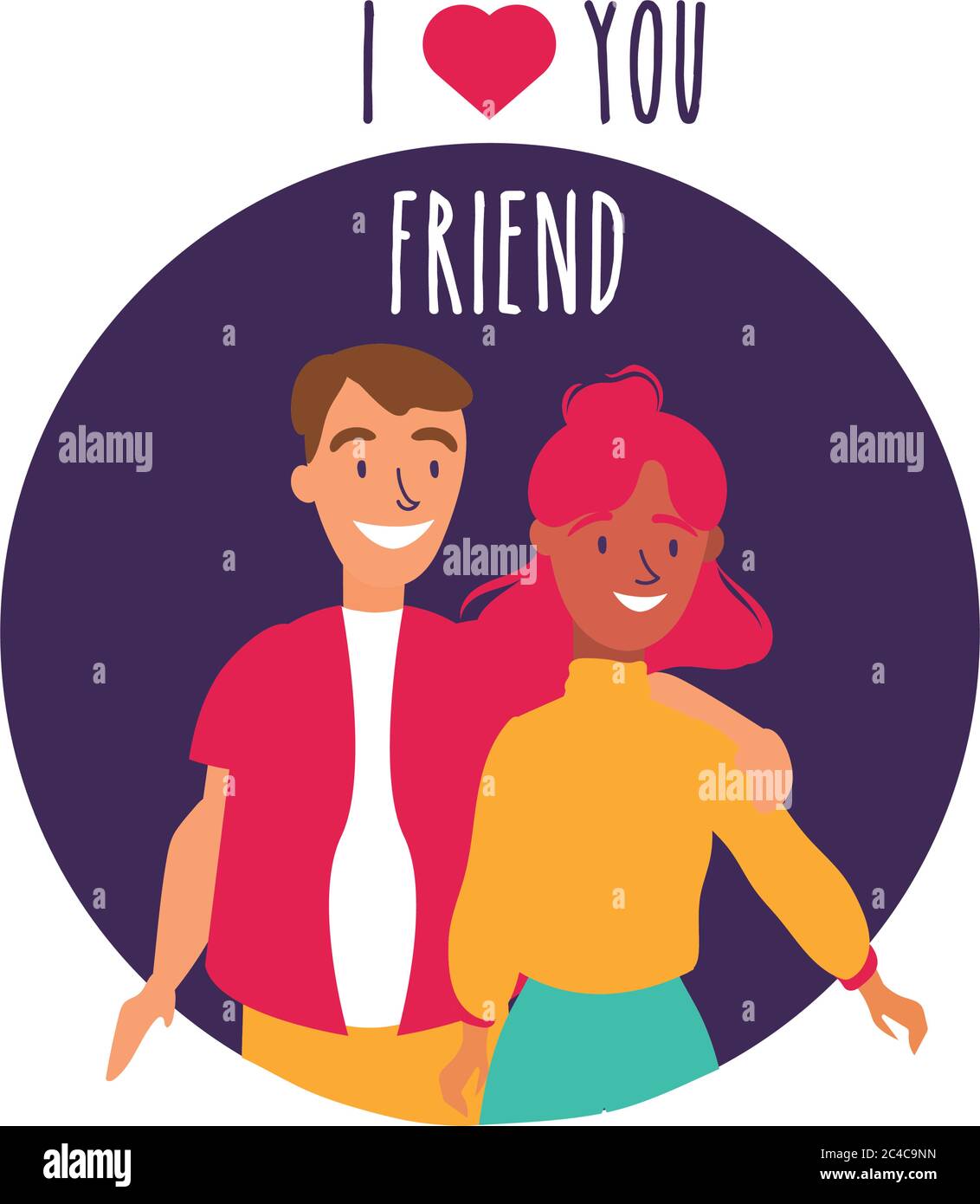 happy friendship day celebration with couple pastel hand draw style ...