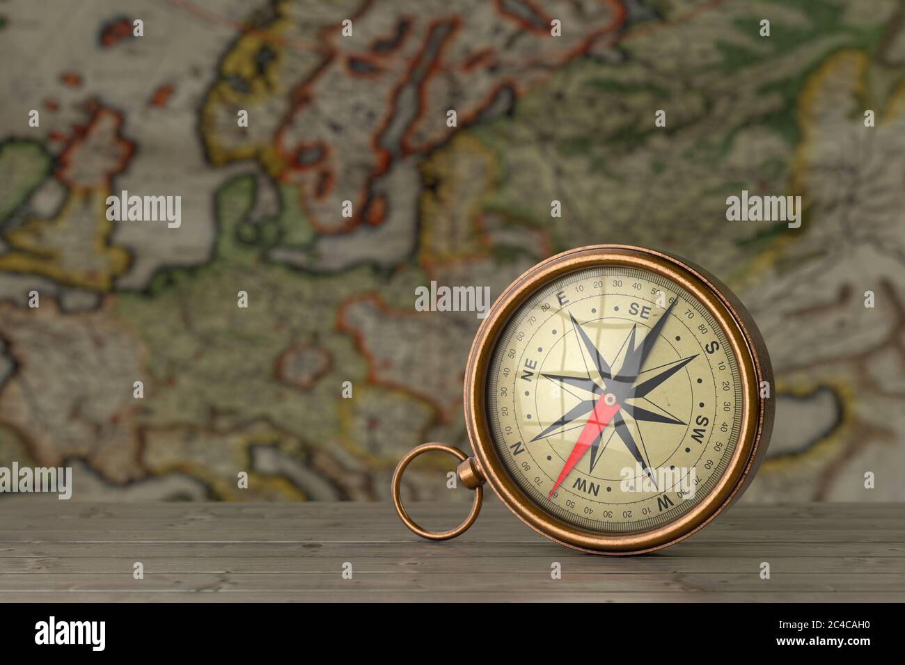 Antique brass compass on map hi-res stock photography and images - Alamy