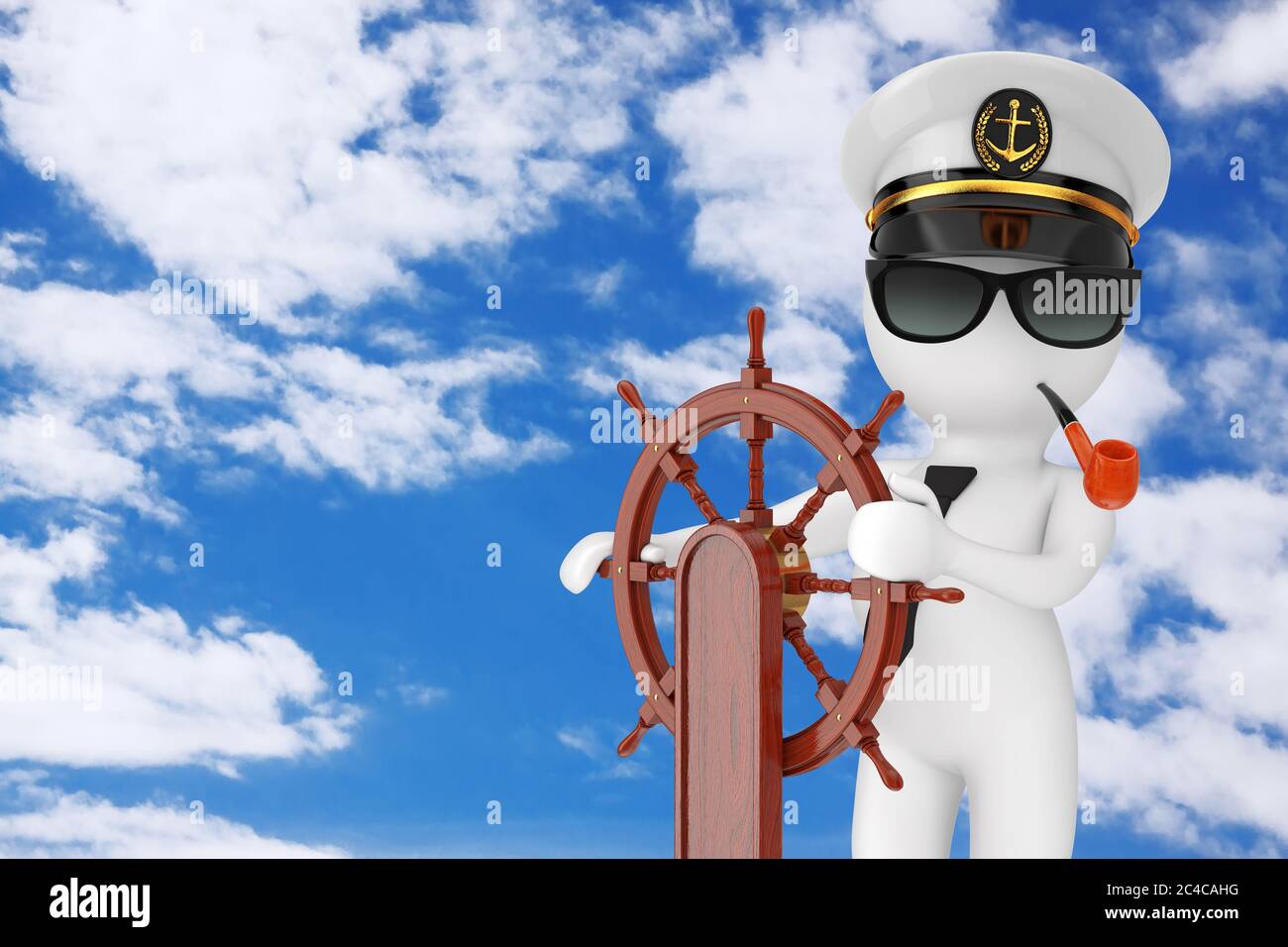 Captain Cartoon Character in Navy Ship Captain Hat with Smoking Pipe ...