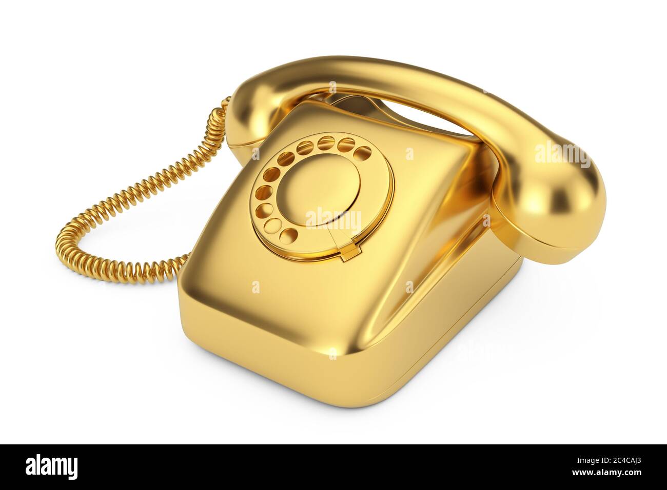 Gold Vintage Styled Rotary Phone on a white background 3d Rendering ...