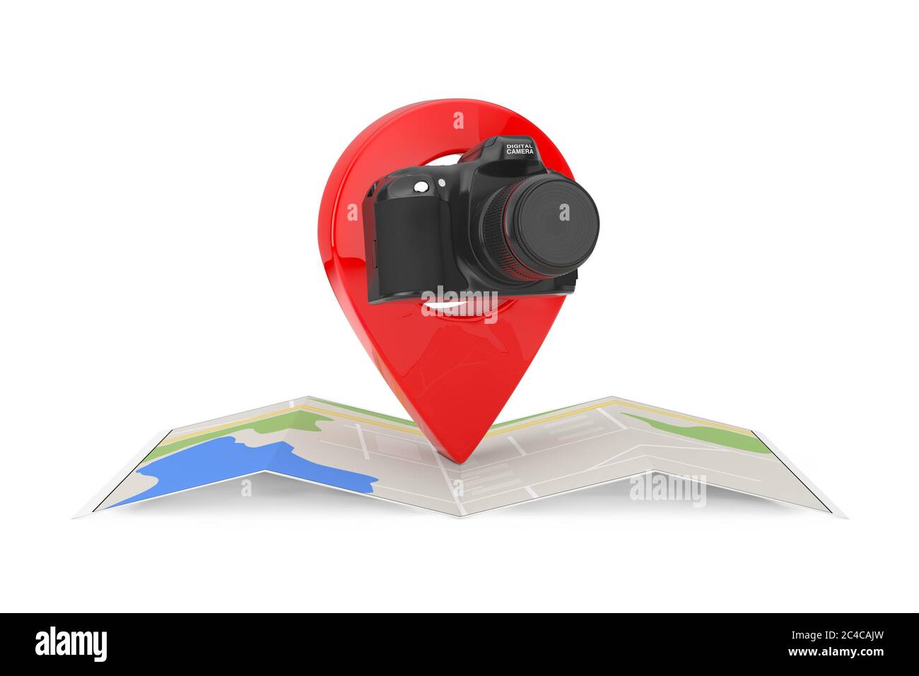 Abstract Modern Digital Photo Camera over Folded Abstract Navigation ...