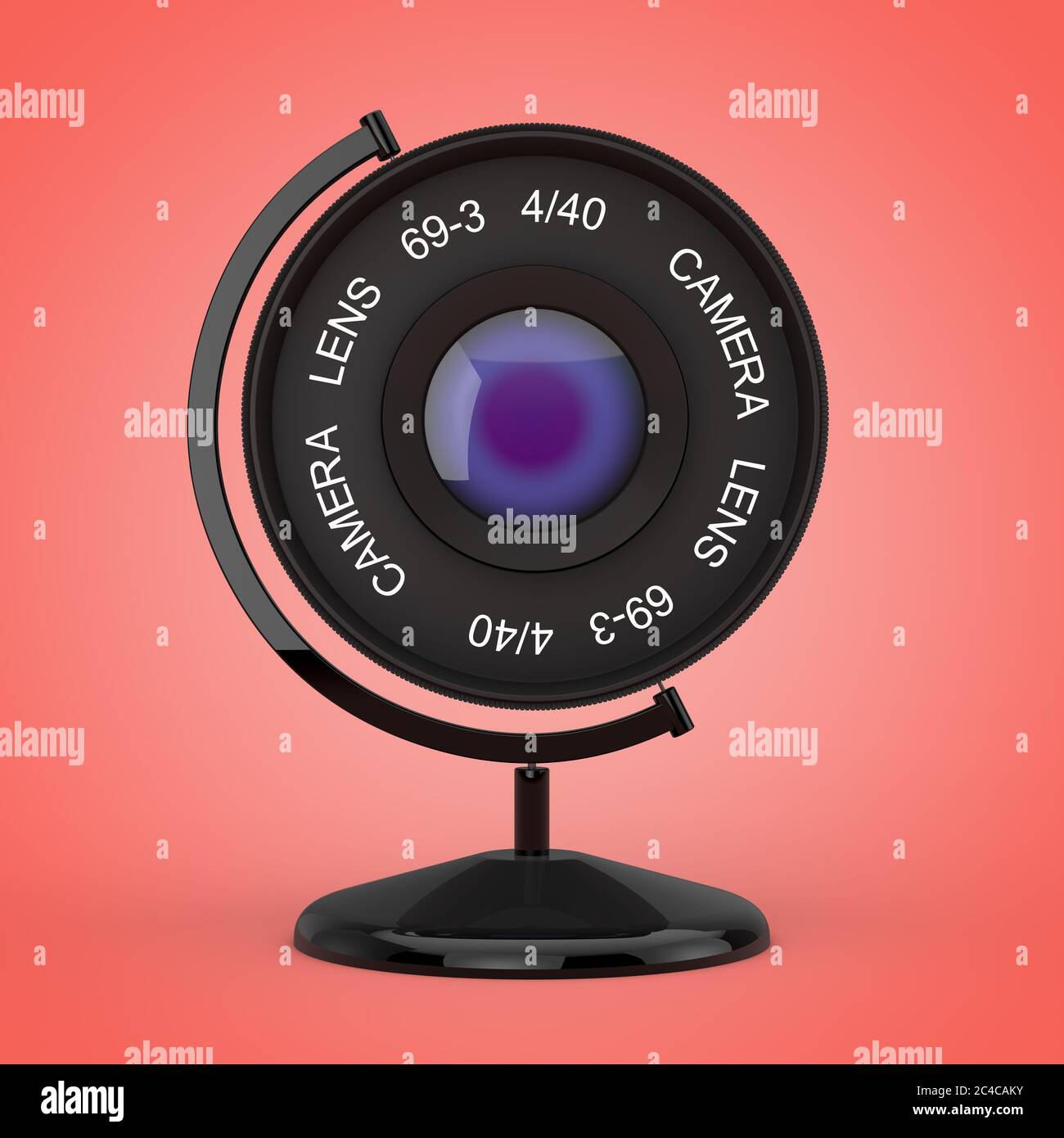 Vintage Camera Photo Lens in the Shape of Earth Globe on a red ...