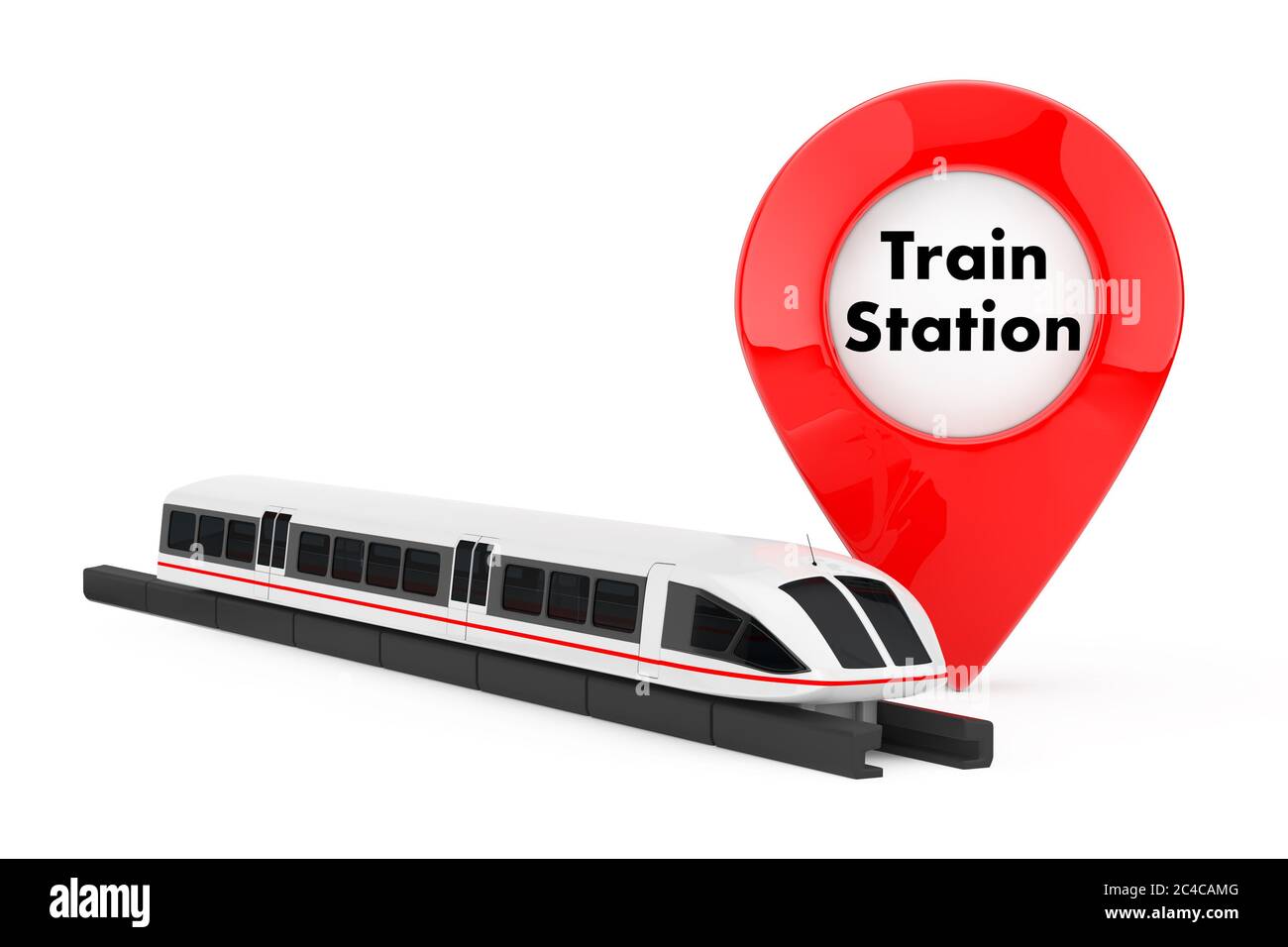 Super High Speed Futuristic Commuter Train near Target Pin Pointer with ...