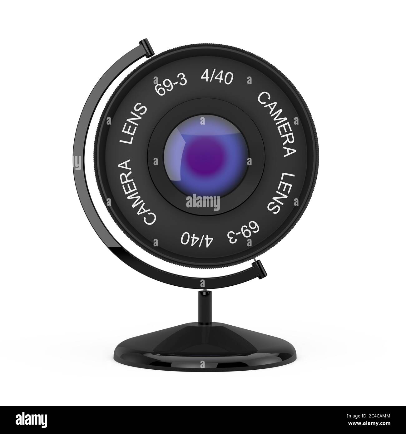 Vintage Camera Photo Lens in the Shape of Earth Globe on a white ...