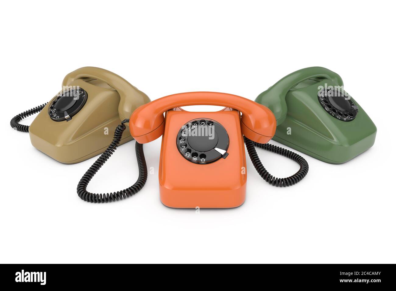 Colorful Vintage Styled Rotary Phones on a white background 3d ...