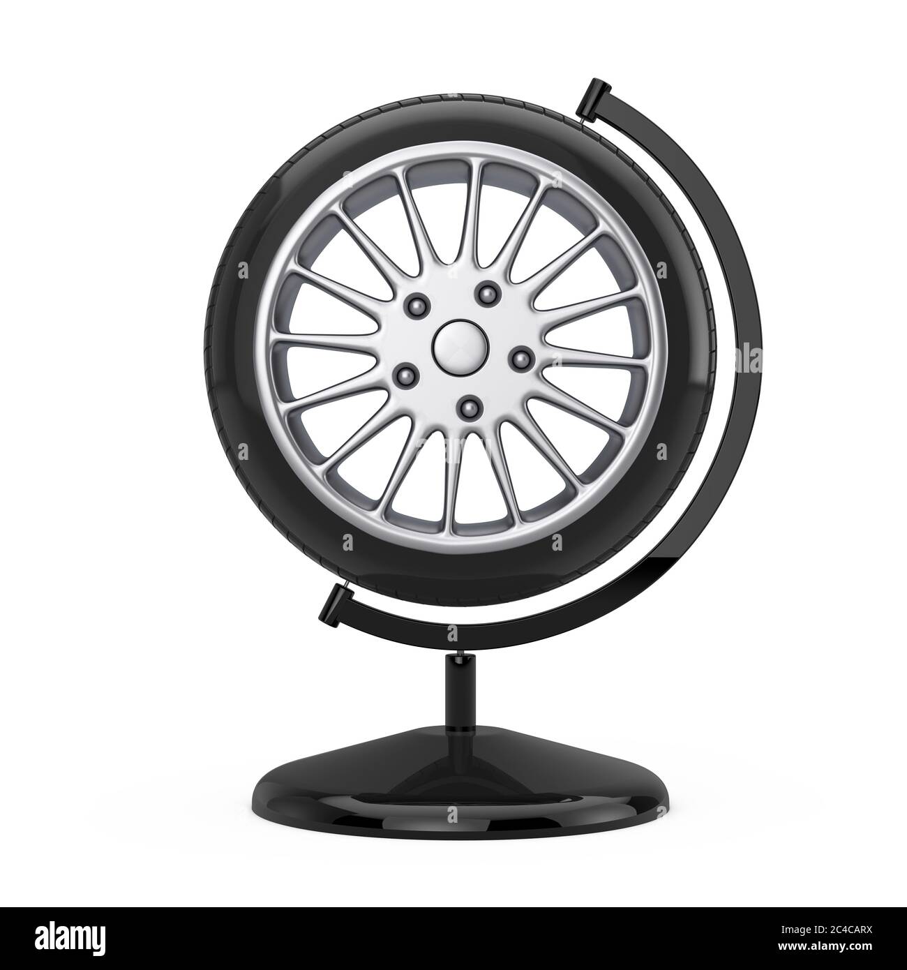 Car Tire Wheel in the Shape of Earth Globe on a white background. 3d ...