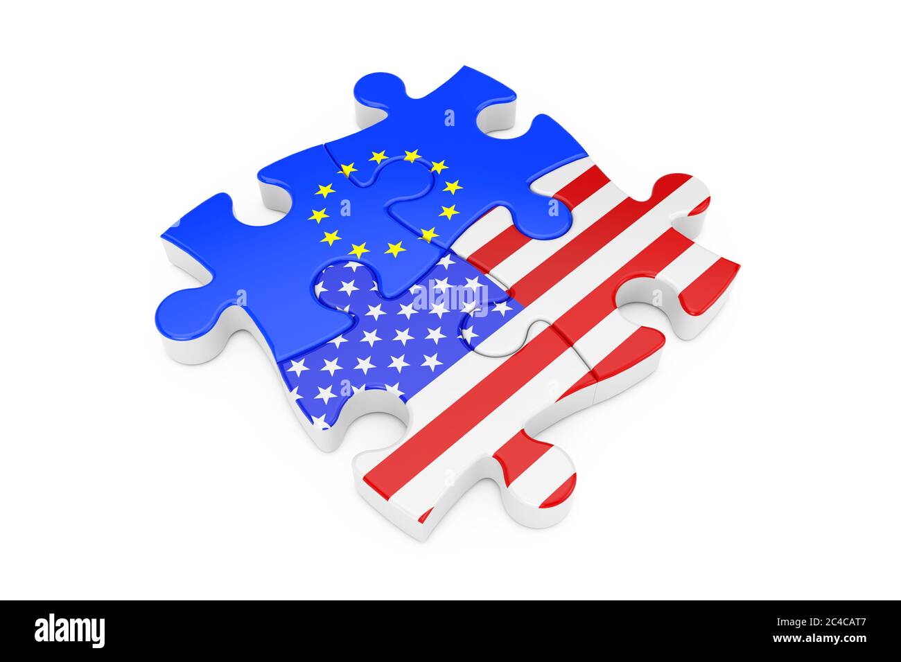 USA and European Union Cooperation Puzzle as Flags on a white ...