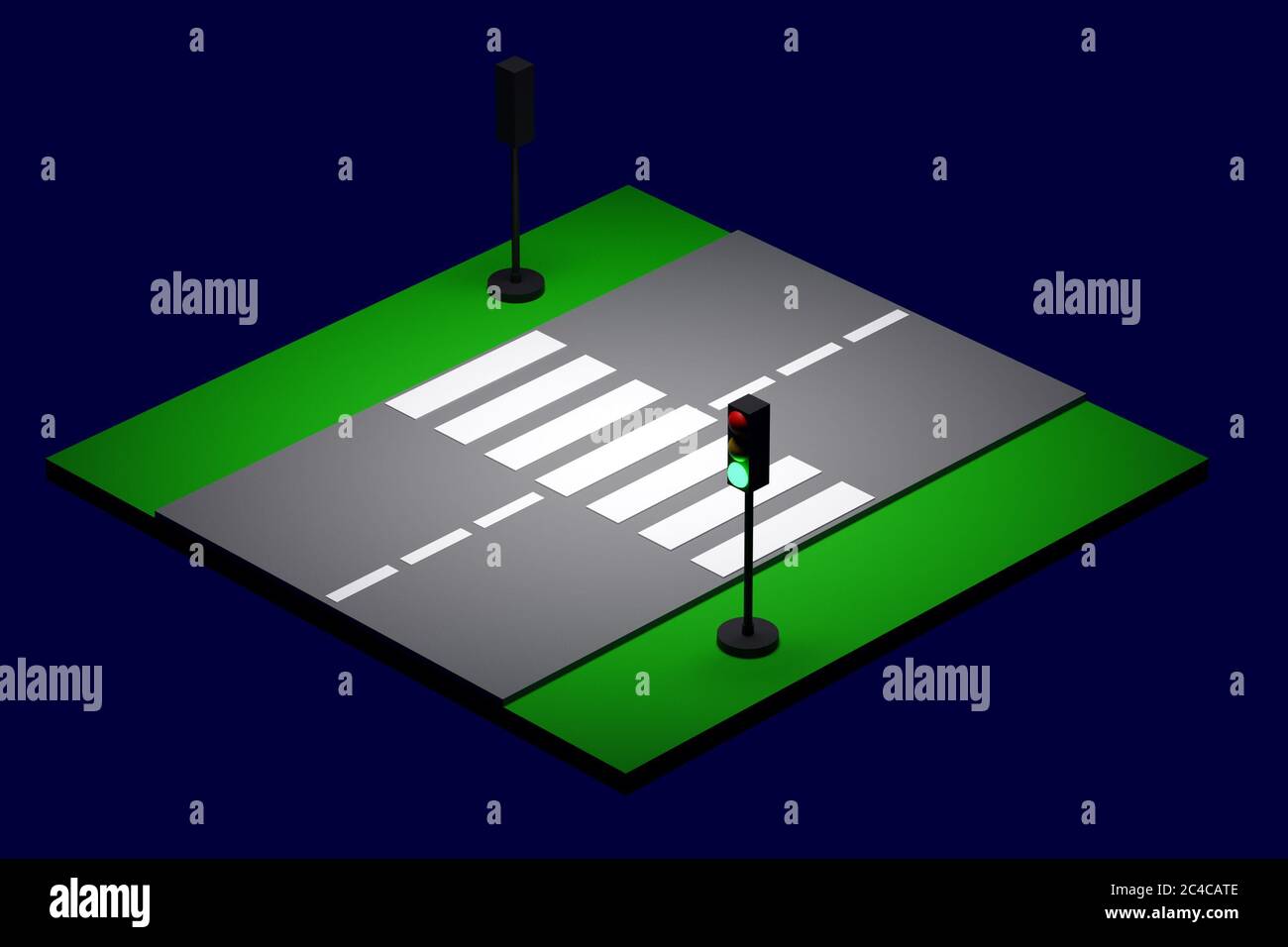 3d illustration of a small urban stretch of road with a motor road and ...