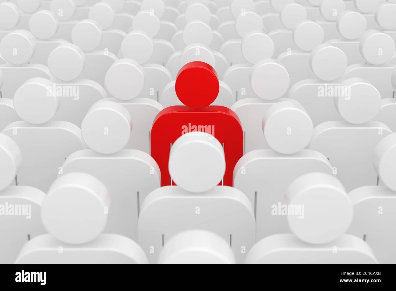 Leader Concept. One Red Man Person in Crowd of Plain People extreme ...